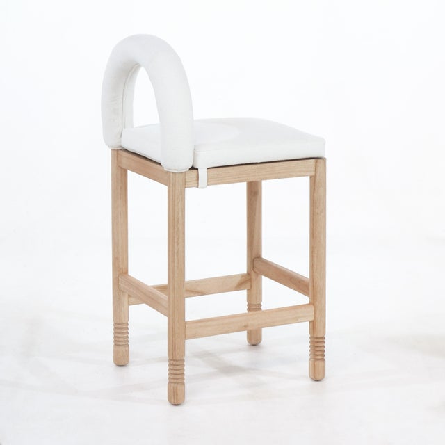 Heidi Teak & Boucle Counter Stool | Chairish
