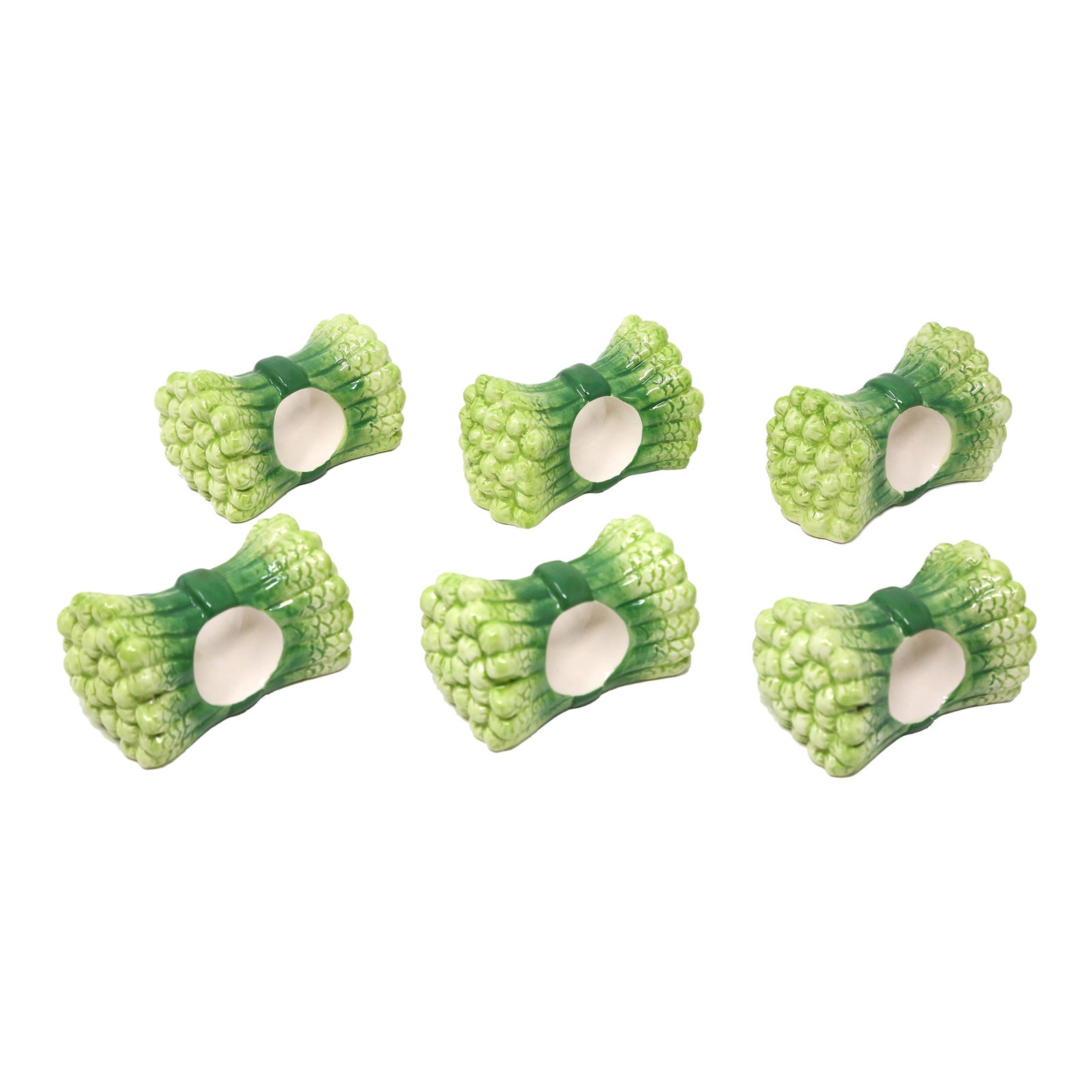 Vintage Asparagus Ceramic Napkin Rings - Set of 6 | Chairish