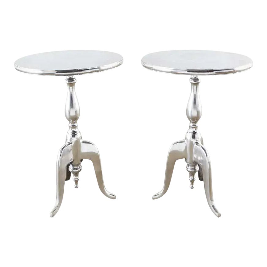 Polished Metal Round Pedestal Drink Tables - a Pair | Chairish