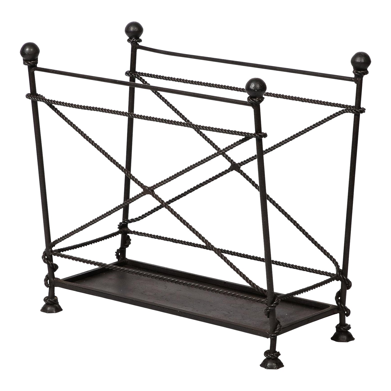 Mid-Century Modernist Wrought Iron Rope Motif Magazine Stand | Chairish