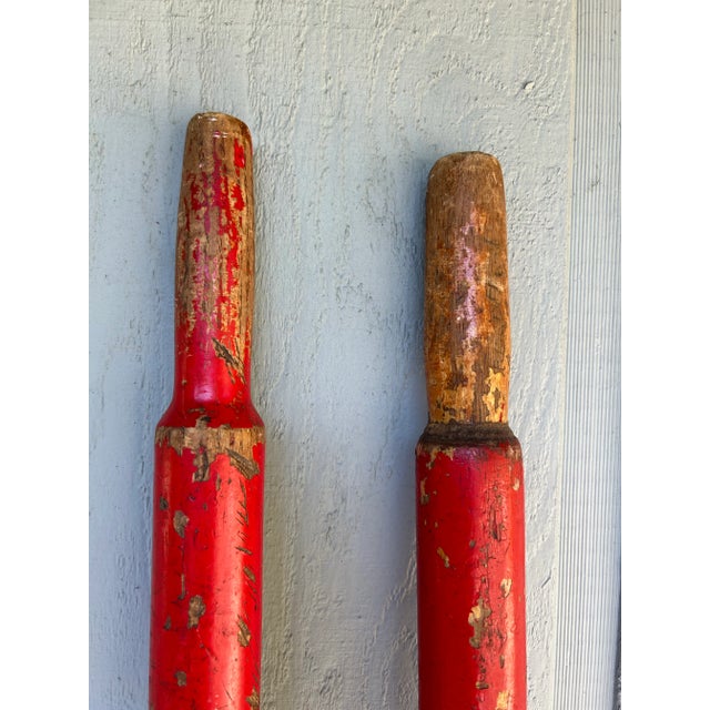 Antique Wooden Boat Oars Distressed Red a Pair | Chairish