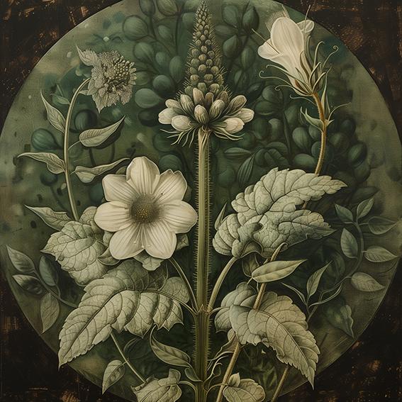 Original Botanical Print - Dark Green Grisaille | Chairish