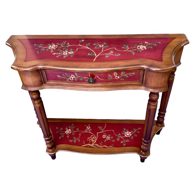 Vintage Hand-Painted English Cottage Style Hall Console Table and Oval ...