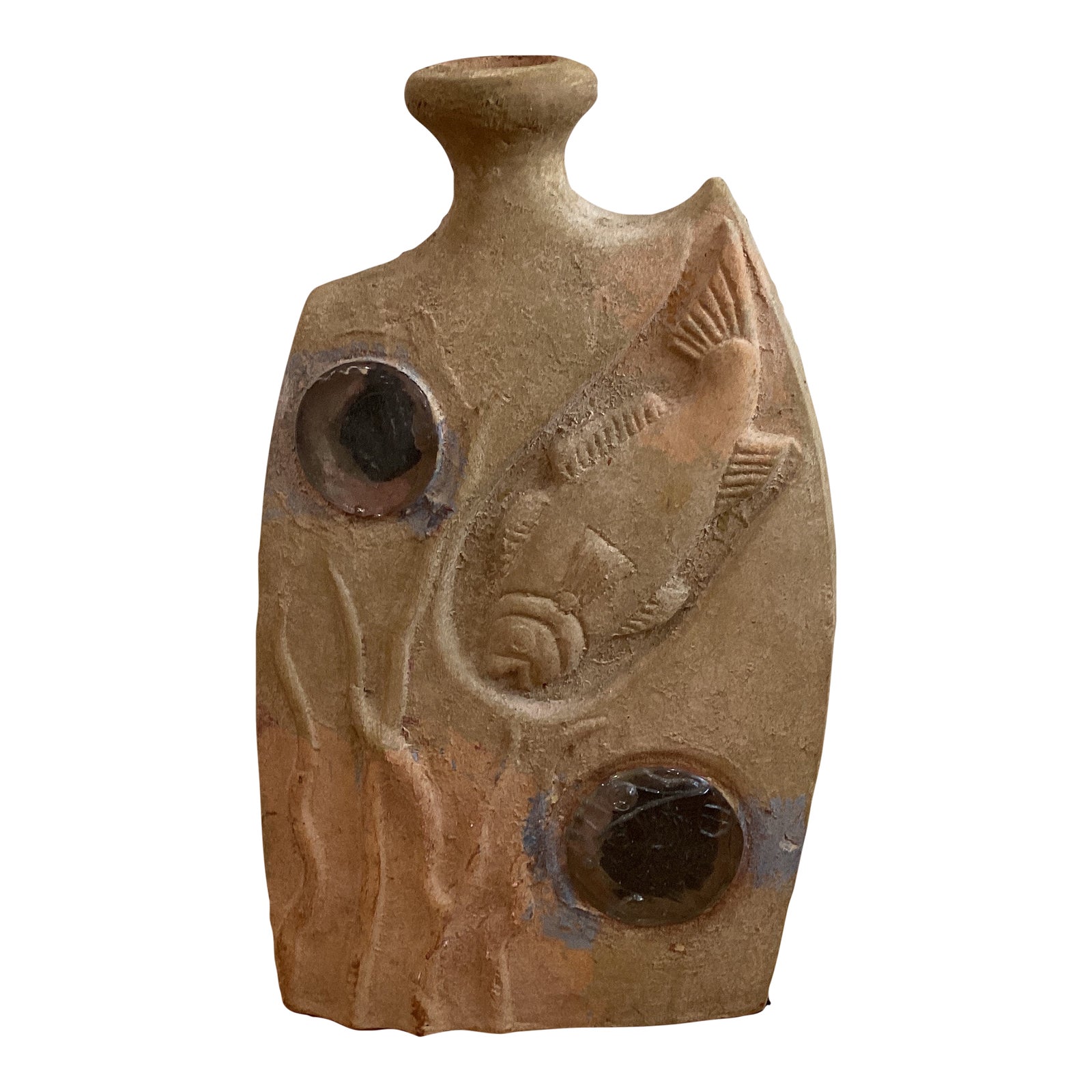 Vintage Ceramic Terracotta Glass Fish Motifs Studio Art Pottery Big ...