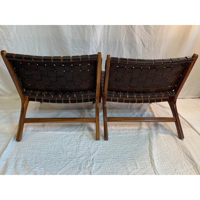 Mid-Century Modern Teak Scandinavian Woven Leather Strap Lounge Chairs ...