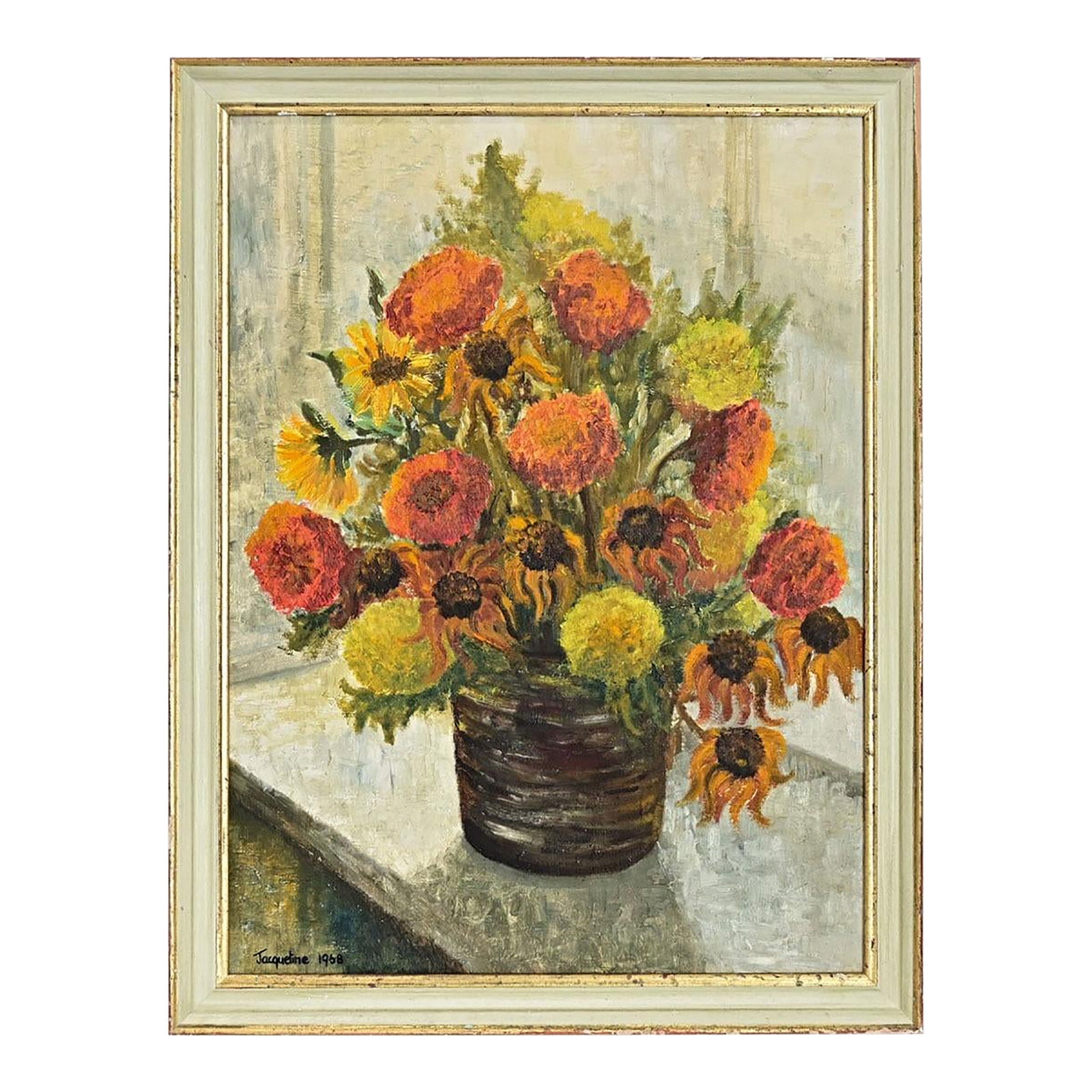 English Vintage Framed Floral Still Life Painting | Chairish