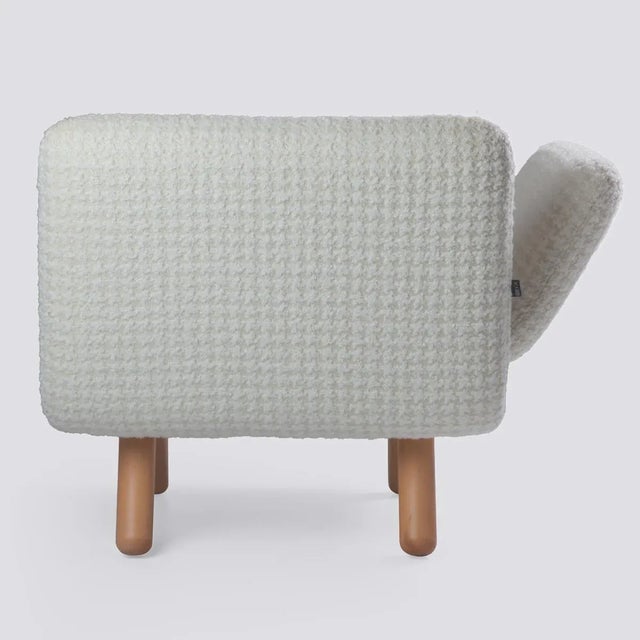 Cross Lounge Chair, Natural Wood, Crow's Feet Patterned Boucle White ...