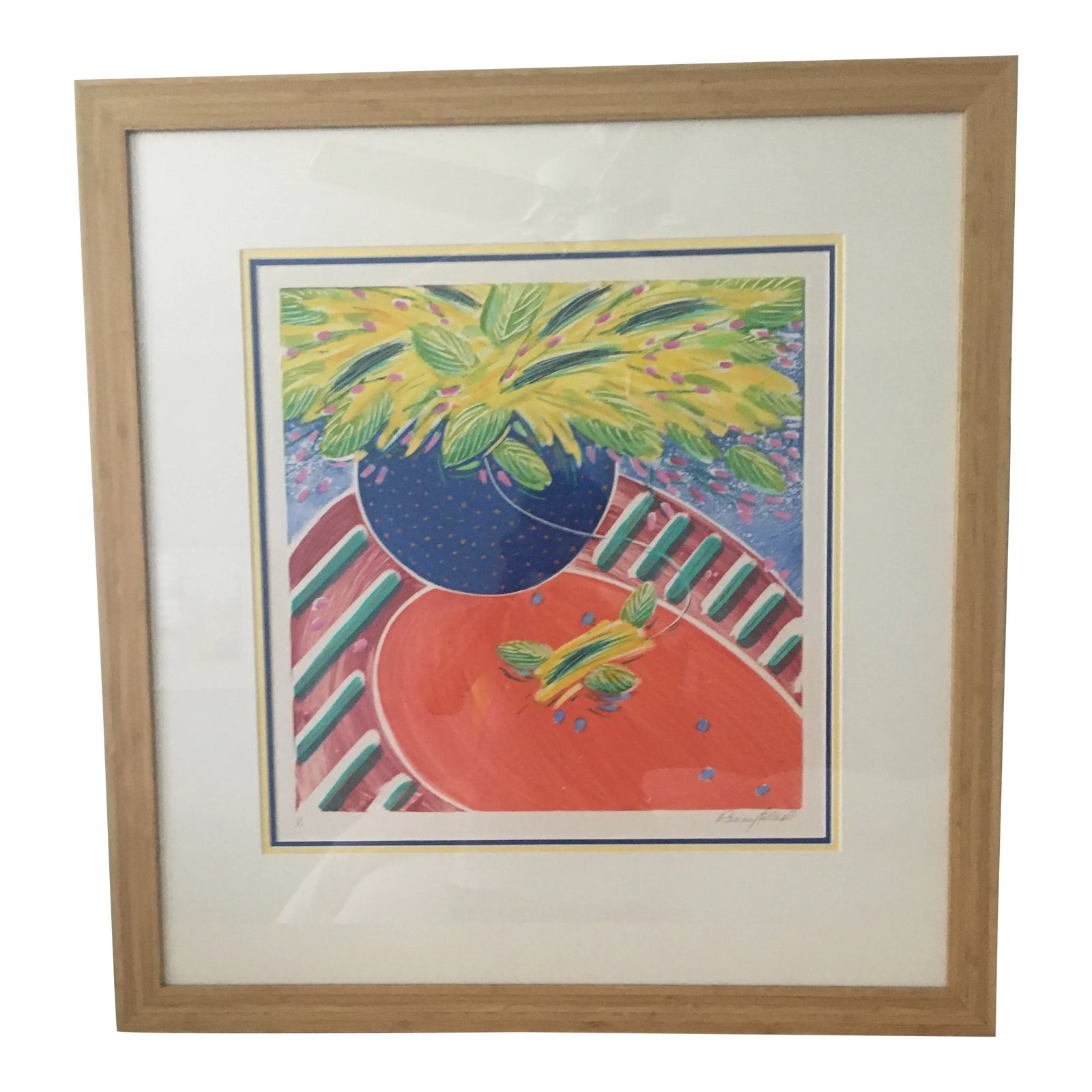 Modern Original Monotype Oil on Paper by Penny Feder in Frame | Chairish