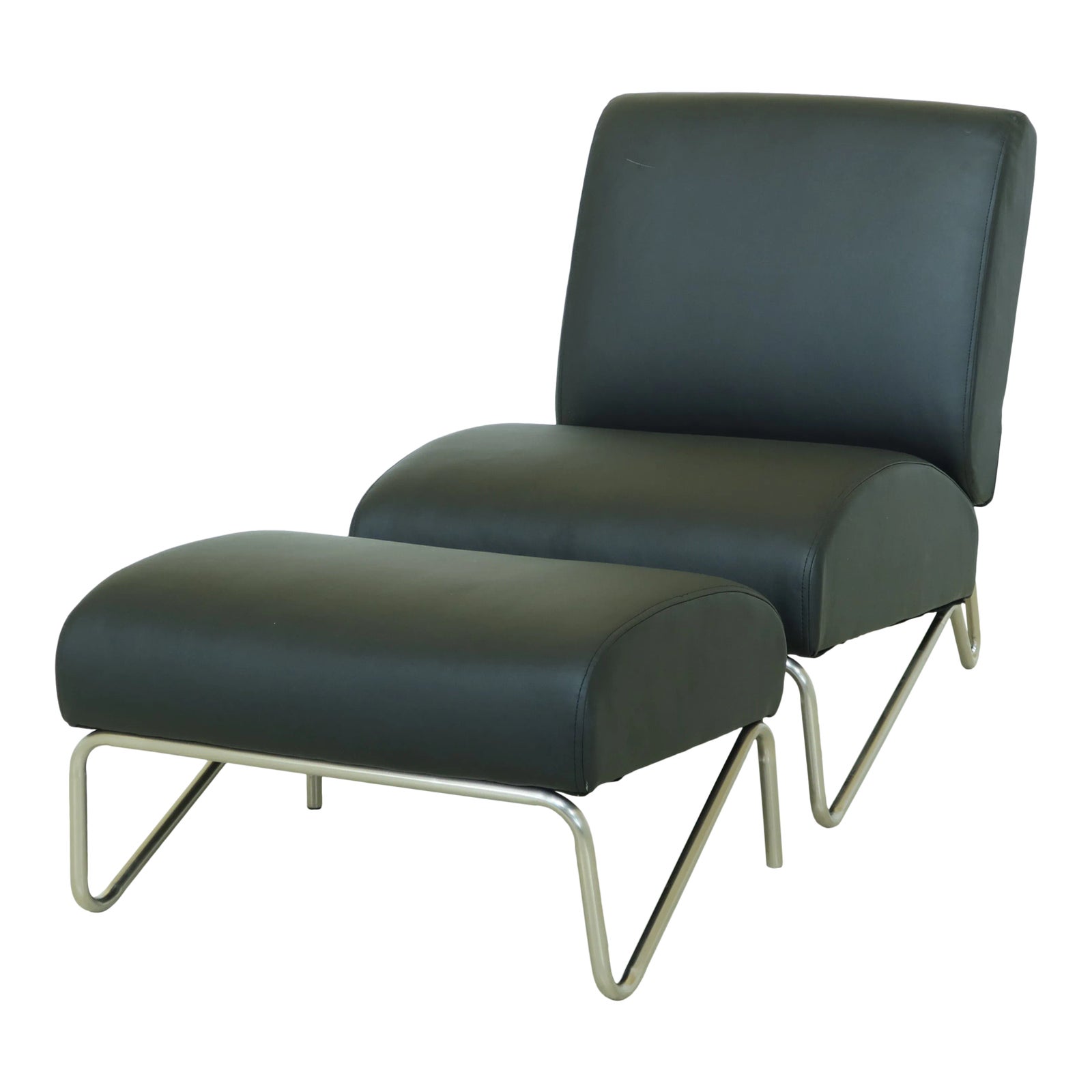 Directions East Modern Black & Chrome Chair & Ottoman | Chairish
