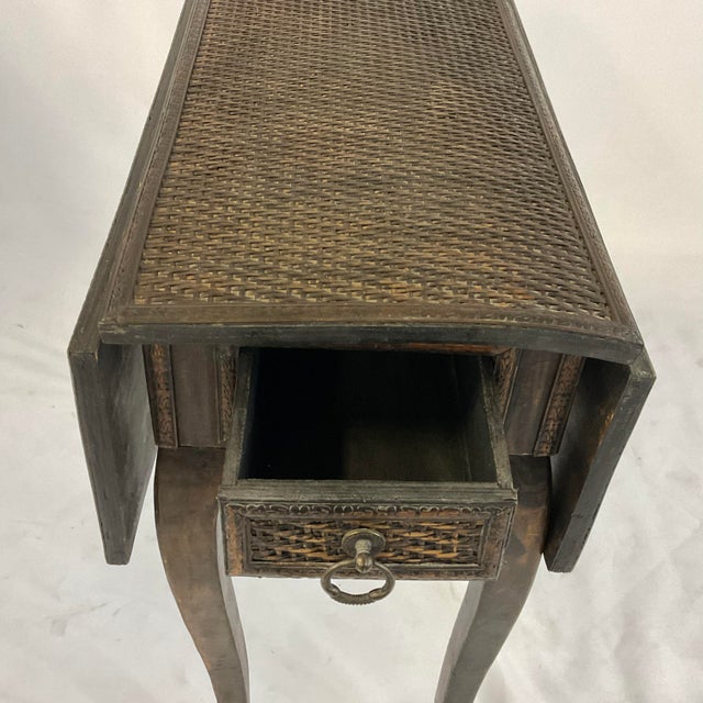 Mid-Century Wicker Gate Leg Drop Leaf Side Table | Chairish