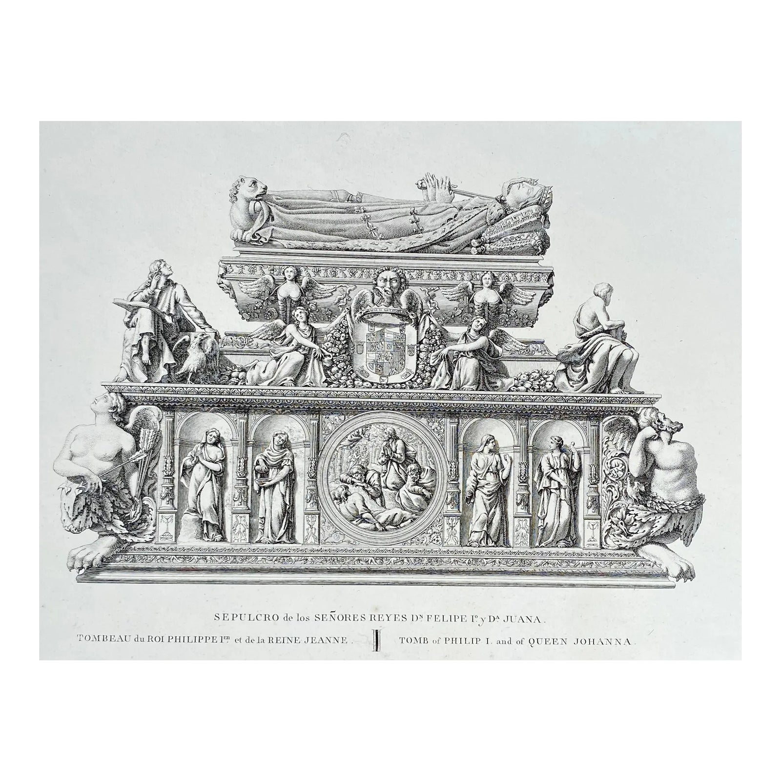 18th Century Antique Engraving of Spanish Tomb | Chairish
