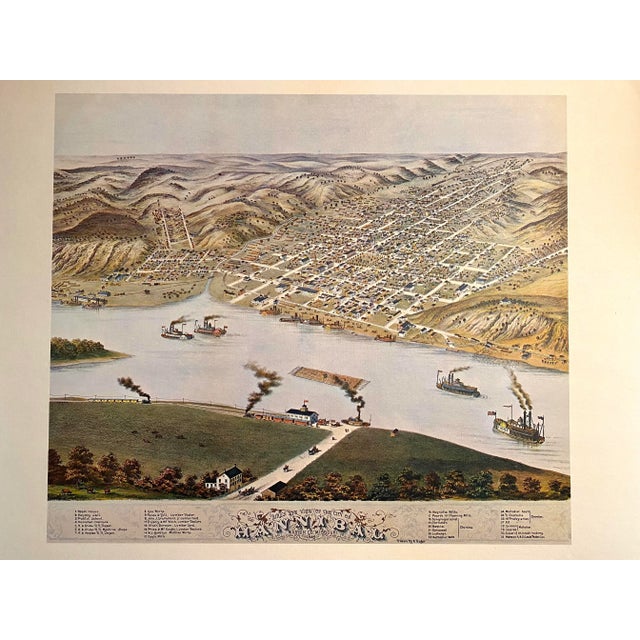 Vintage 1869 Bird's-Eye View Map of Hannibal, Missouri | Chairish