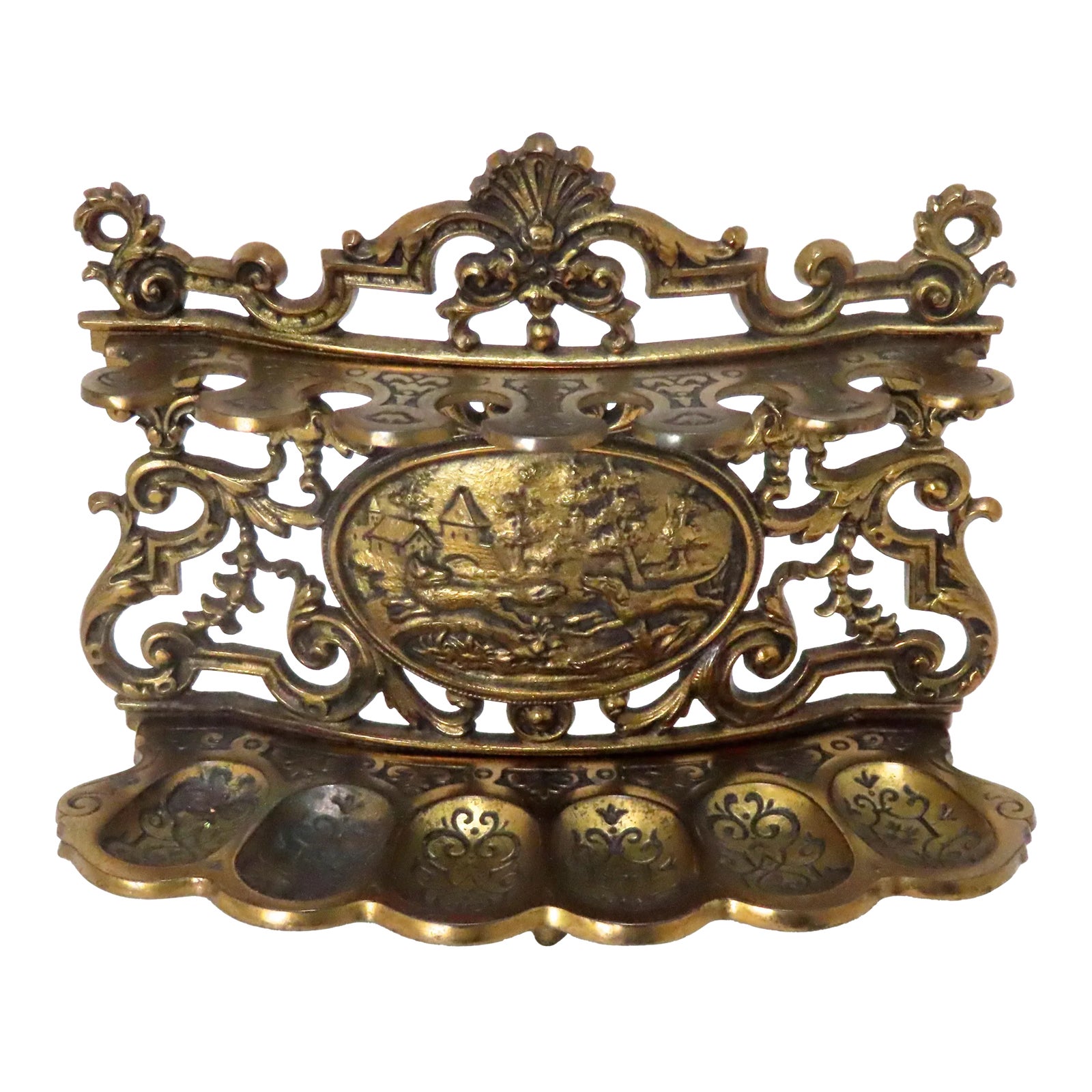 Antique Bronzed Cast Iron Fox & Hound Dog Hunting Motif Mens Tobacco ...