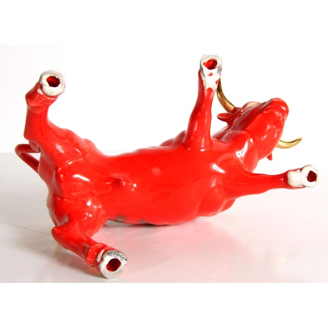 Vintage Mid Century Red & Gold Ceramic Bull Statue | Chairish