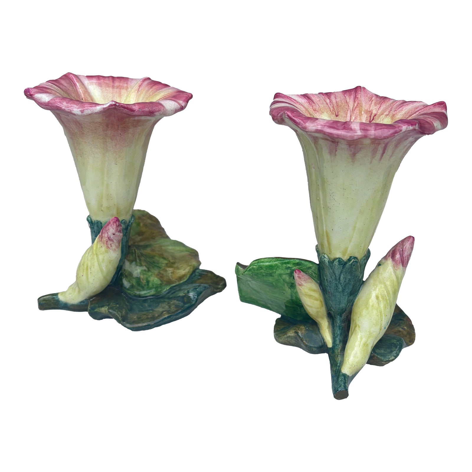 Pair of Majolica Morning Glory Vase Jerome Massier, Circa 1900 | Chairish