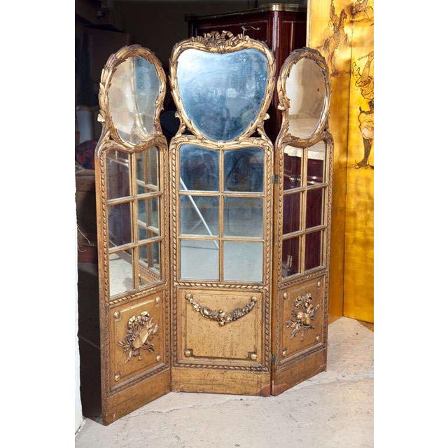 French Gilt & Mirrored Three Panel Divider | Chairish