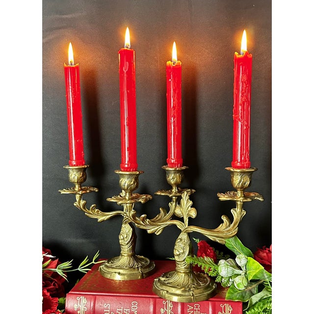 Italian Brass Candelabras Vintage Double Taper Holders - a Pair | Chairish