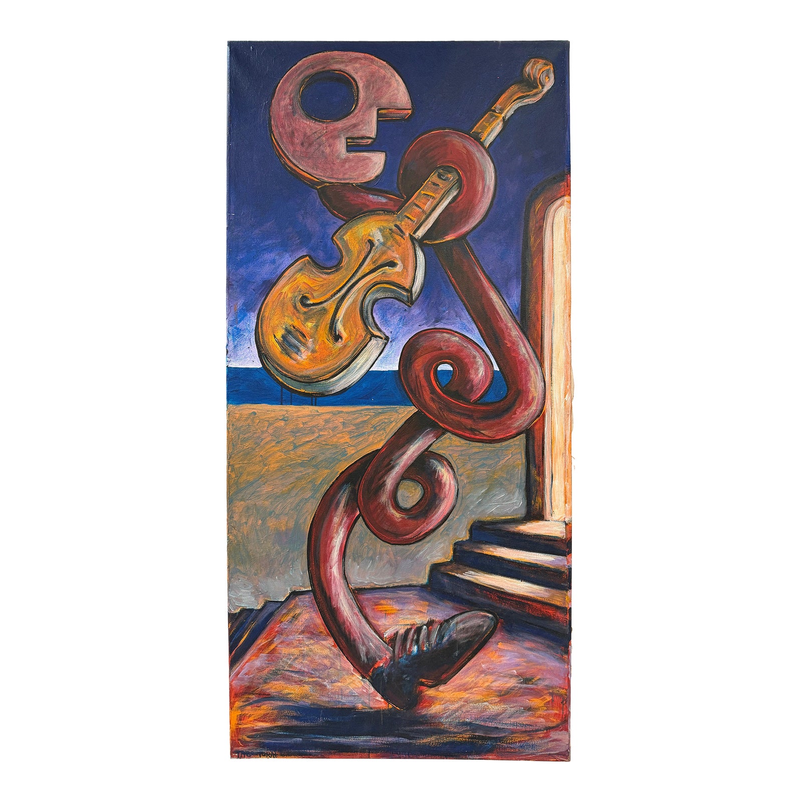 1992 Figural Abstract Violinist by Noted Panamanian Artist Taro Tobal ...