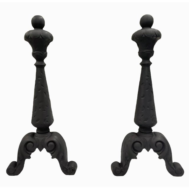 Vintage 1960s Pair of Metal & Cast Iron Fireplace Andirons | Chairish