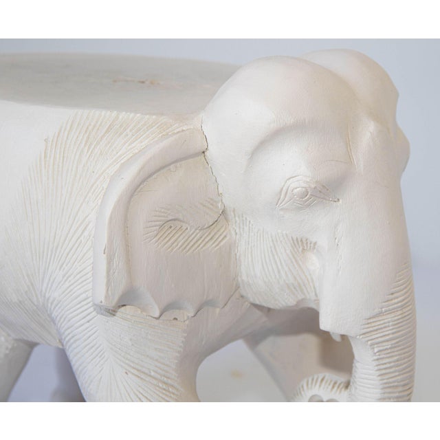 Large Vintage White Hand-Carved Wood Elephant Stand Side Table | Chairish