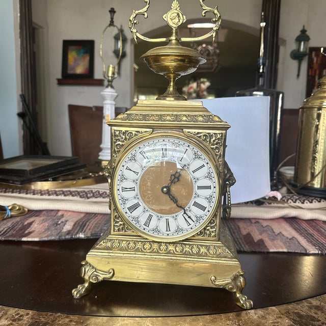 Antique Brass French Mantel Clock With Lions Bubble Glass | Chairish