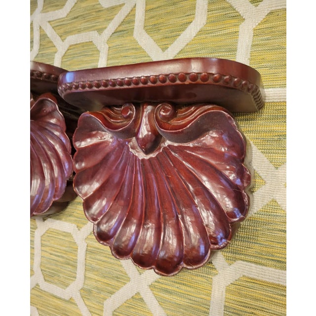 Vintage Large Carved Wood Mahogany Coastal Clam Shell Wall Sconce Shelf ...