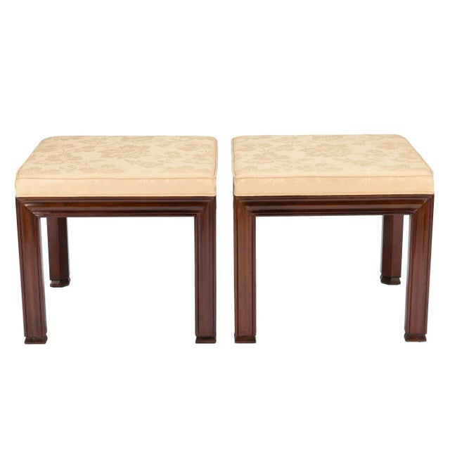 Pair of Upholstered Square Stools in the Chinese Taste, 1950's | Chairish