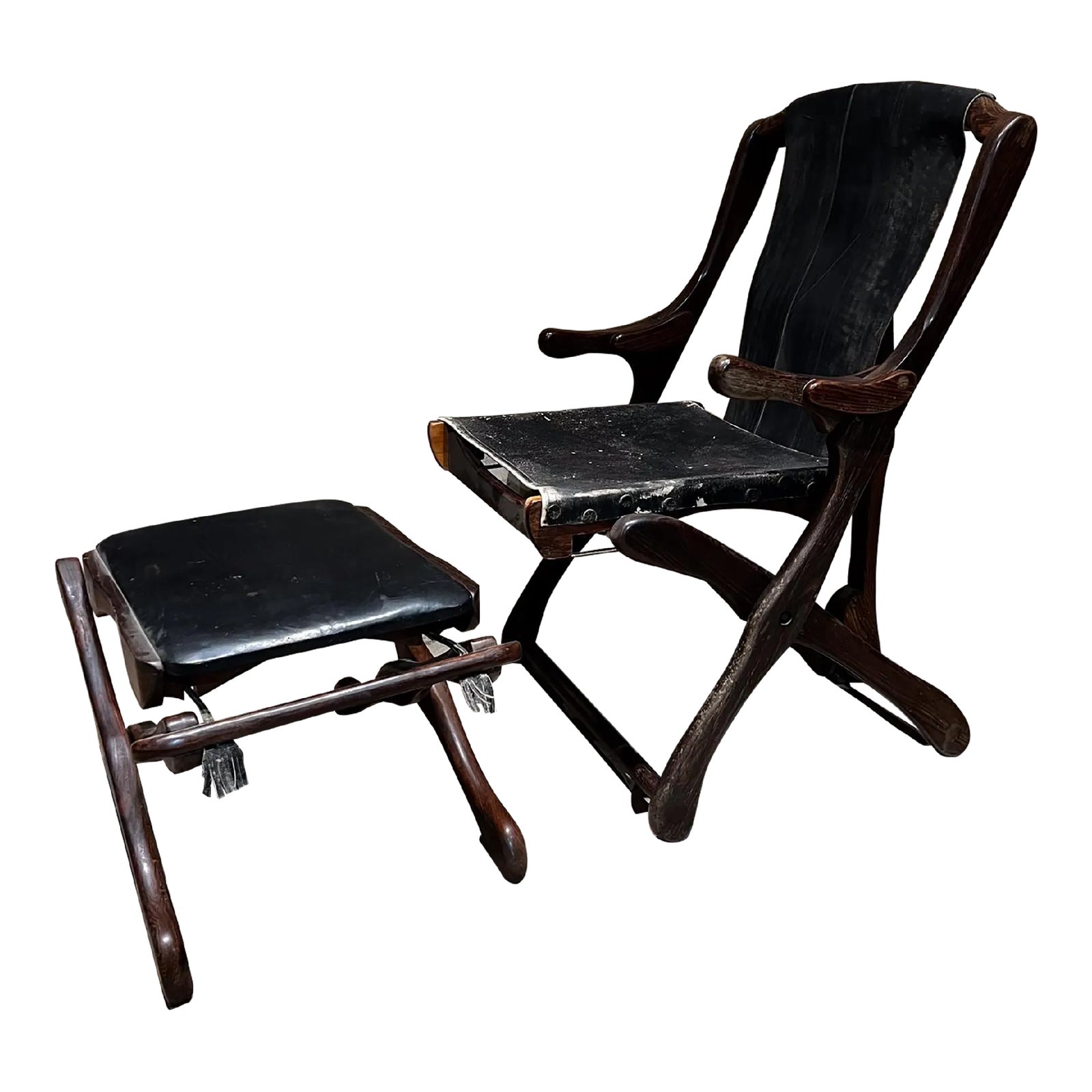 1950s Don Shoemaker Scissor Style Sling Chair & Stool Mexico | Chairish