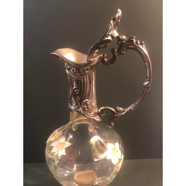 Silvered Mounted Rococo Moser Style Glass Pitcher, Czechoslovakia ...