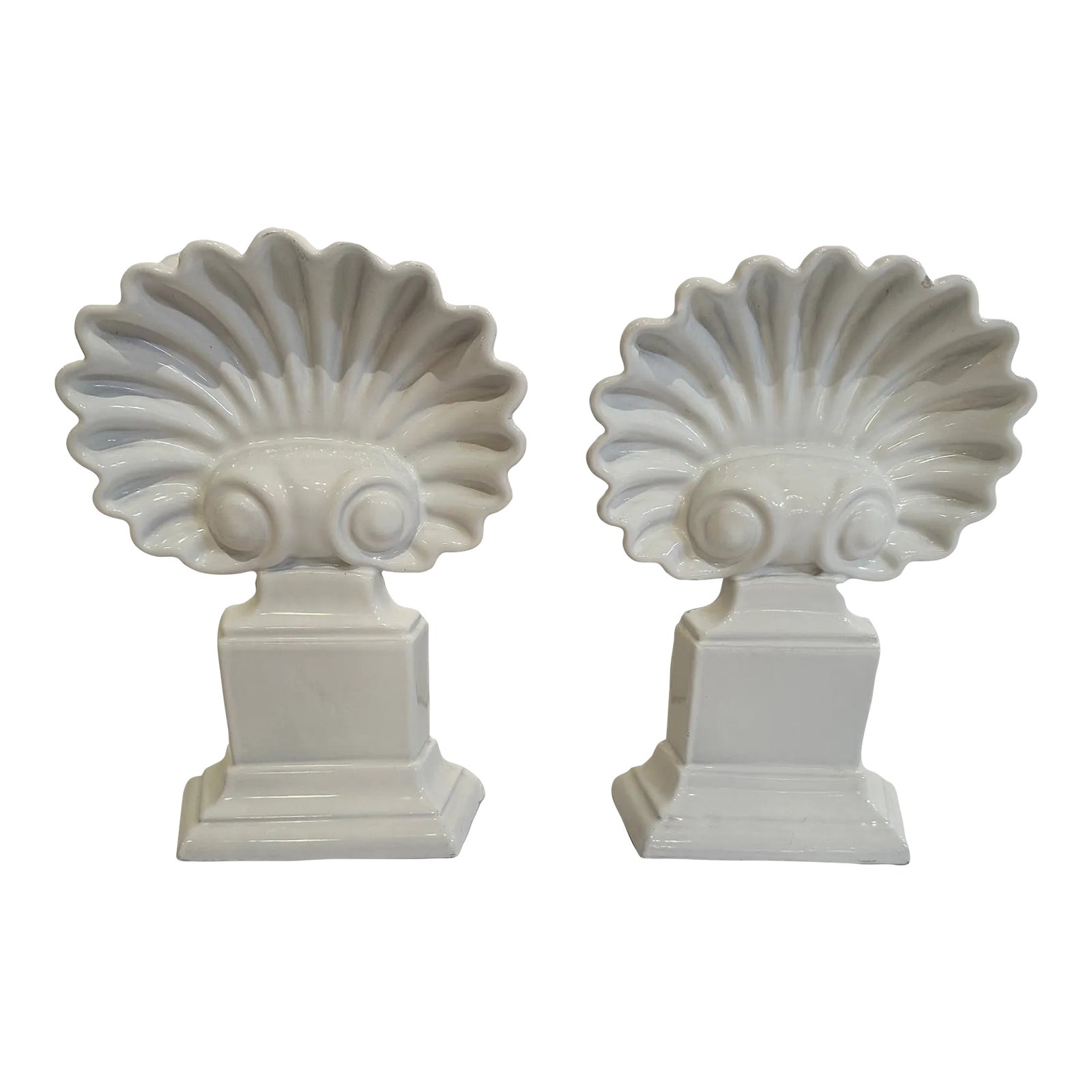 Cast Iron Enameled Shell Motif Sculptures -A Pair | Chairish