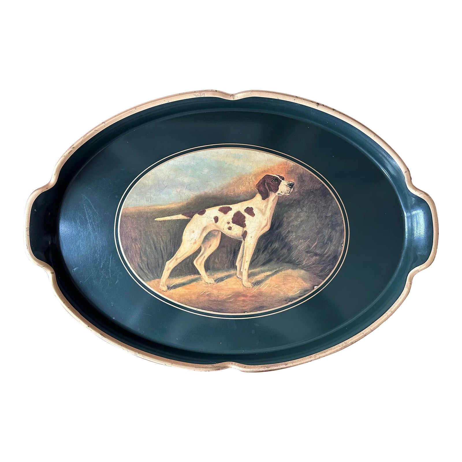 Vintage Hand Gilded Sporting Dog Tray | Chairish