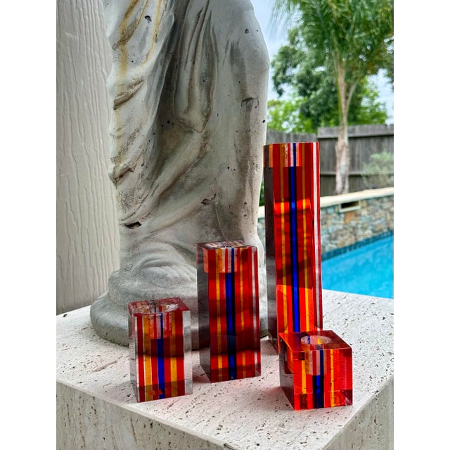 Vintage Richard Soong Optical Lucite Candlesticks -Set of 4 | Chairish