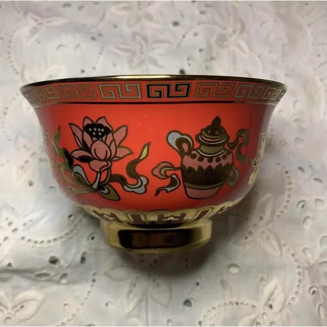1990s Chinese Porcelain Orange and Gold Rice Bowl | Chairish