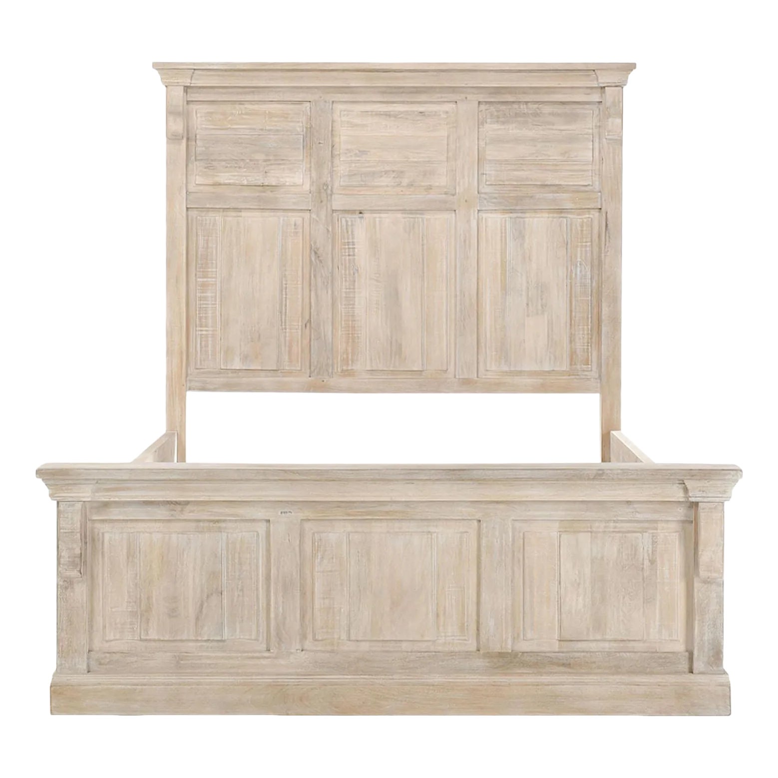 Washed White Wood Panel King Bed Frame | Chairish