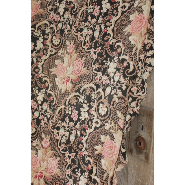 Antique French Fabric Rococo Block & Roller Printed Black Ground Ruffle ...