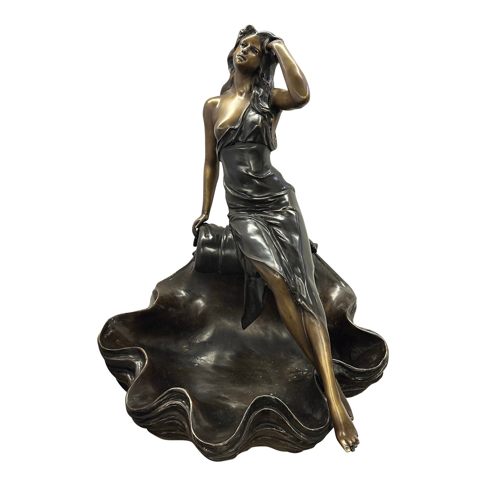 Handcrafted Bronze Clamshell Sculpture With Seductive Woman – Signed A ...