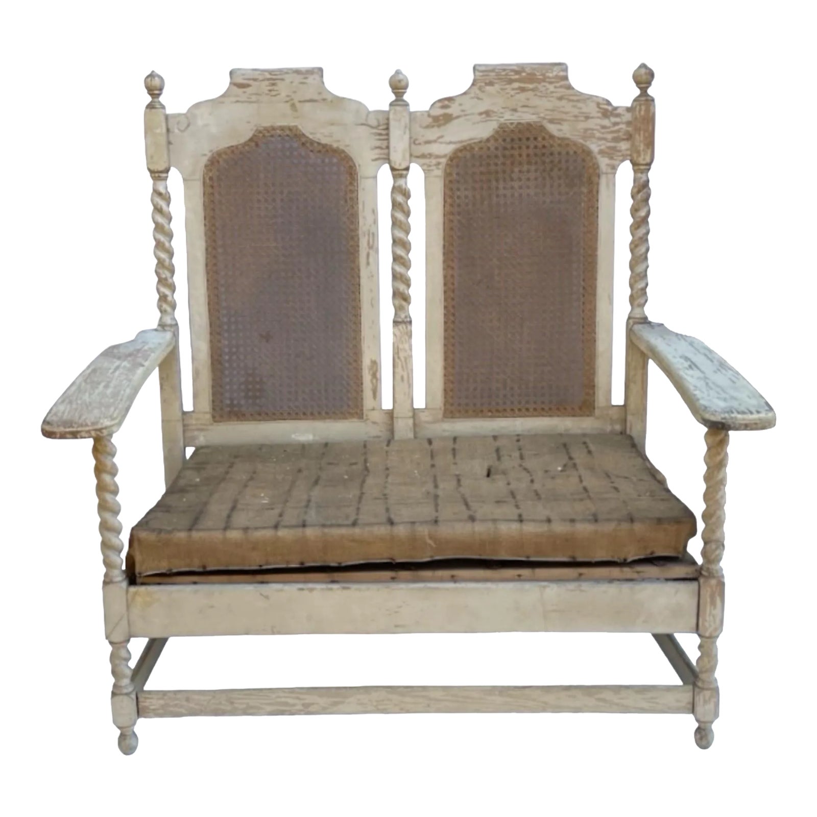 19th-C. French Rustic Deconstructed Settee With Cane and Barley Twist ...
