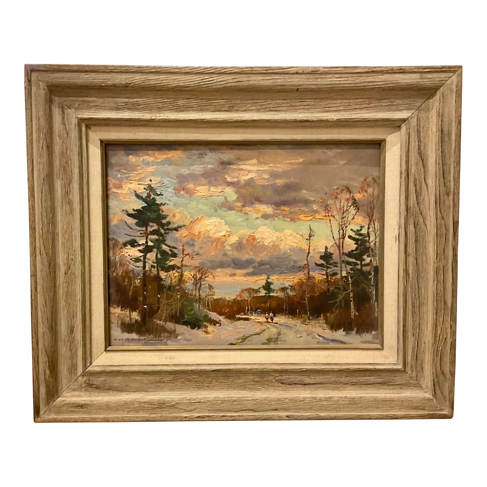 Vintage “Winter Sunset Glow” Landscape Original Oil Painting by Wayne ...