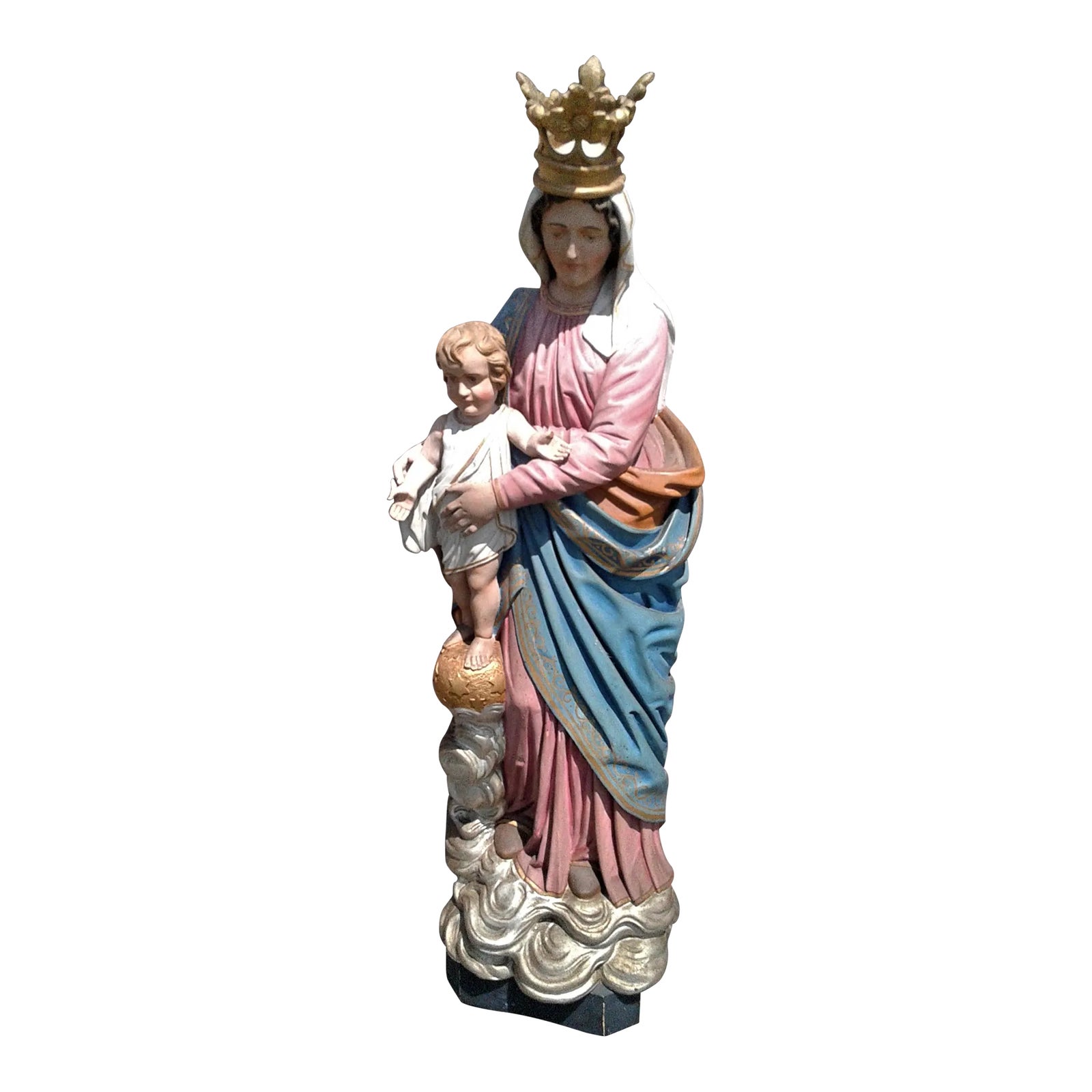 1910s German Haag Mary and Jesus Hand Carved Painted Wooden Sculpture ...