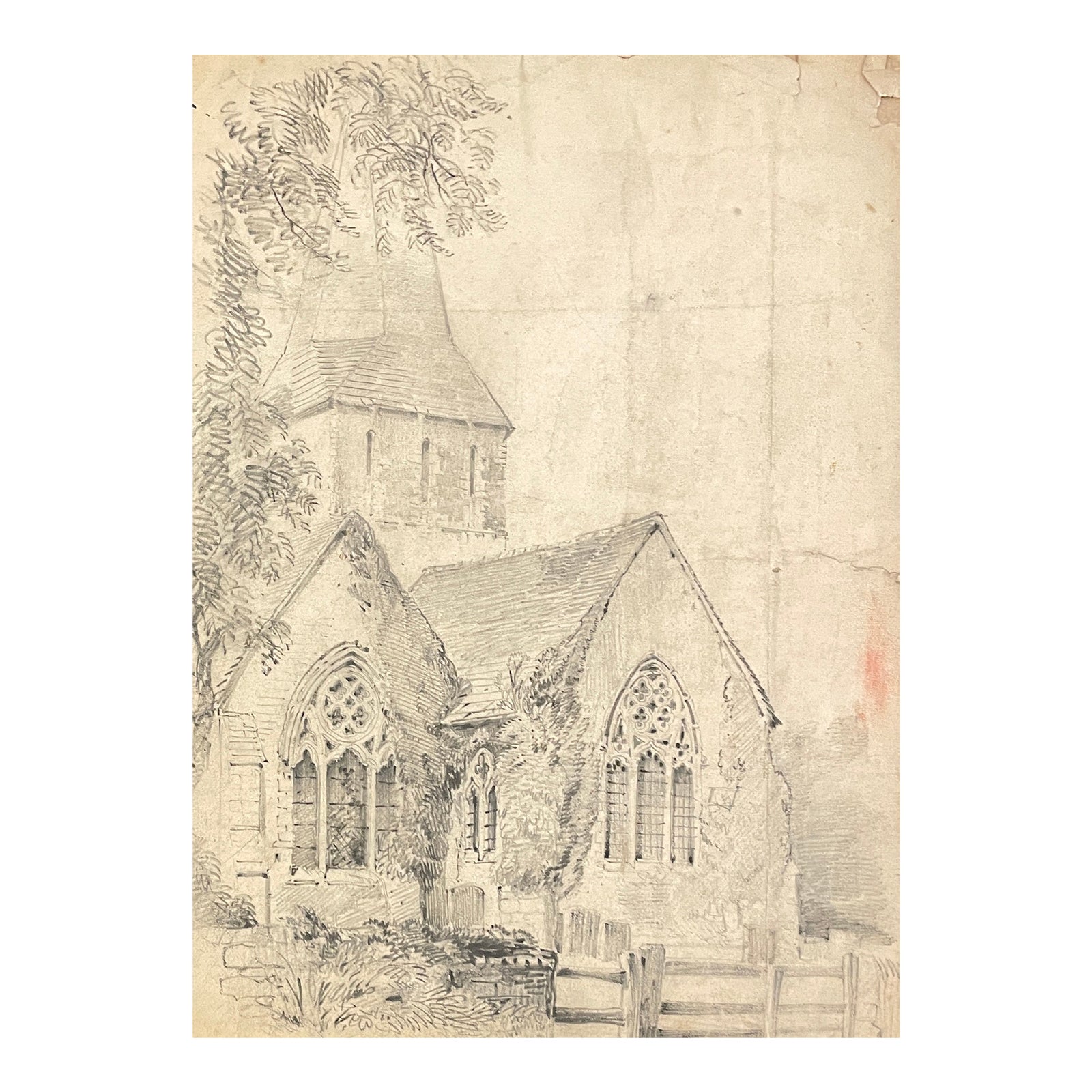 Antique English Gothic Church Drawing | Chairish