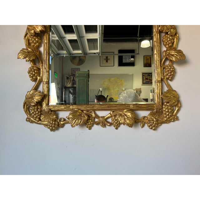 Vintage Carved Wood Wall Mirror with Grape Design | Chairish