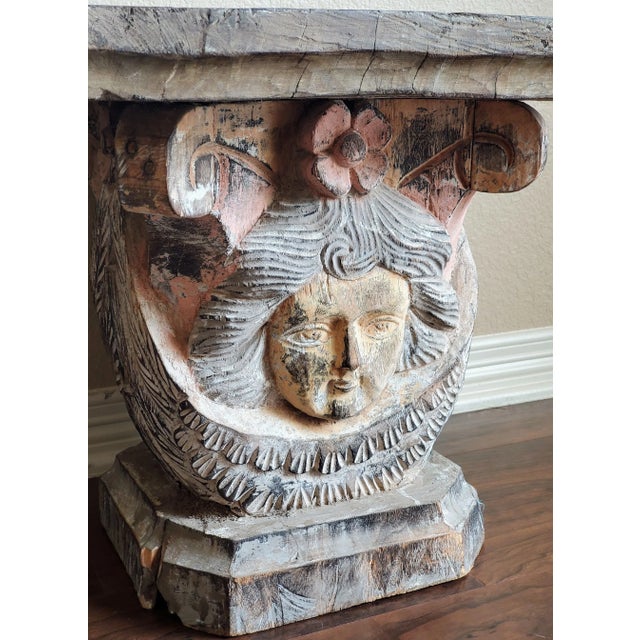 19th Century Baroque Architectural Carved & Painted Capital Pedestal ...