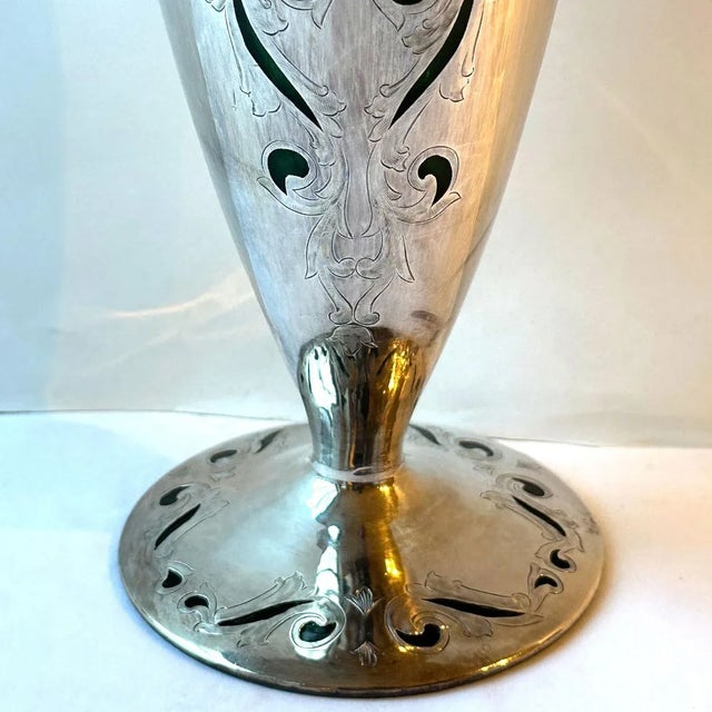 Large American Steuben Emerald Glass and Alvin Sterling Silver Deposit ...