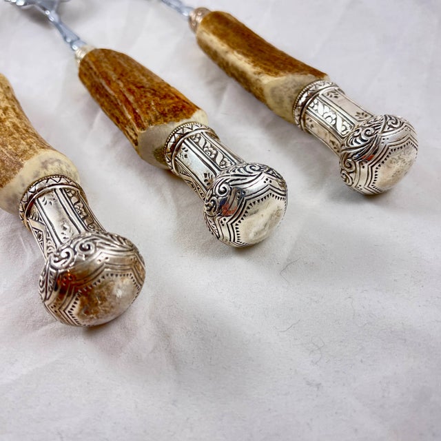 Sheffield English Stag Antler Handled, Sterling Silver Capped Table ...