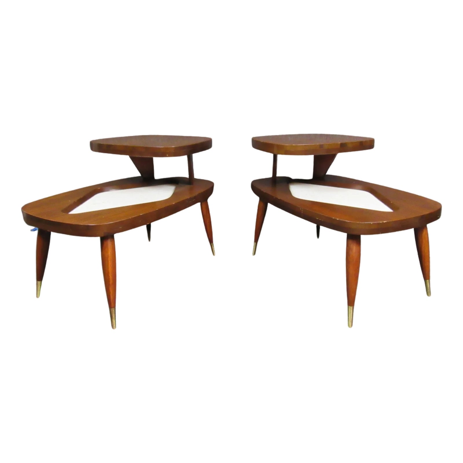 Mid 20th Century Vintage Formica & Walnut Step Tables - 2 Pieces | Chairish