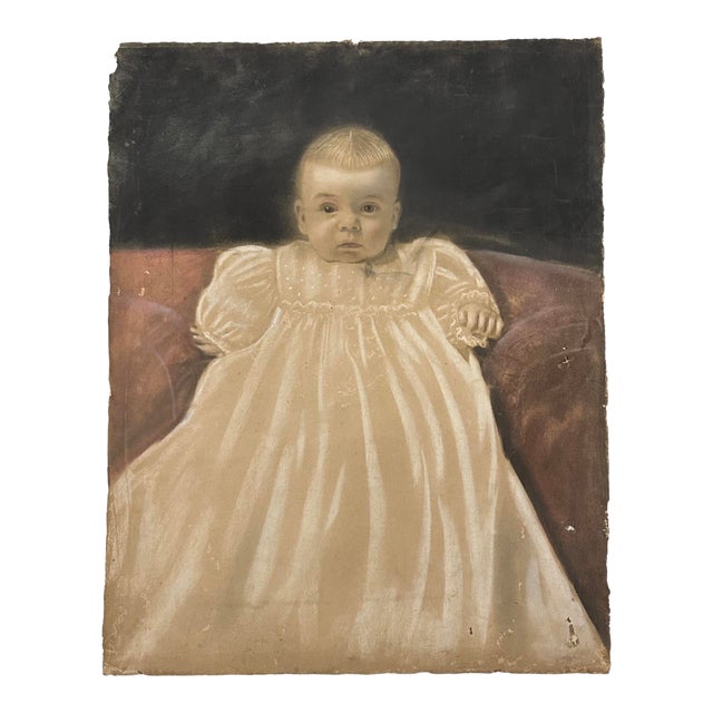 Antique 19th Century Victorian Baby Portrait (Pastel on Paper) | Chairish