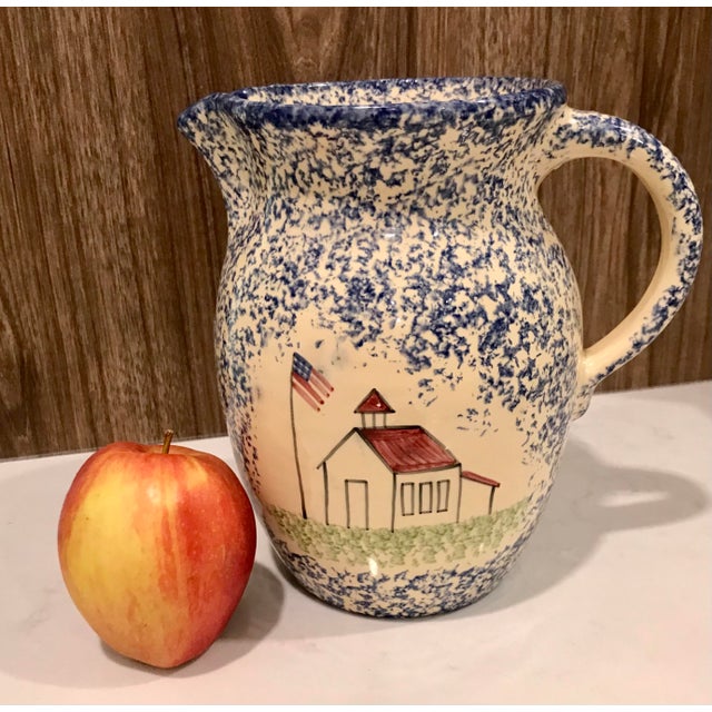 2000s Molly Dallas Handcrafted Pottery School Flag Design Water Pitcher ...