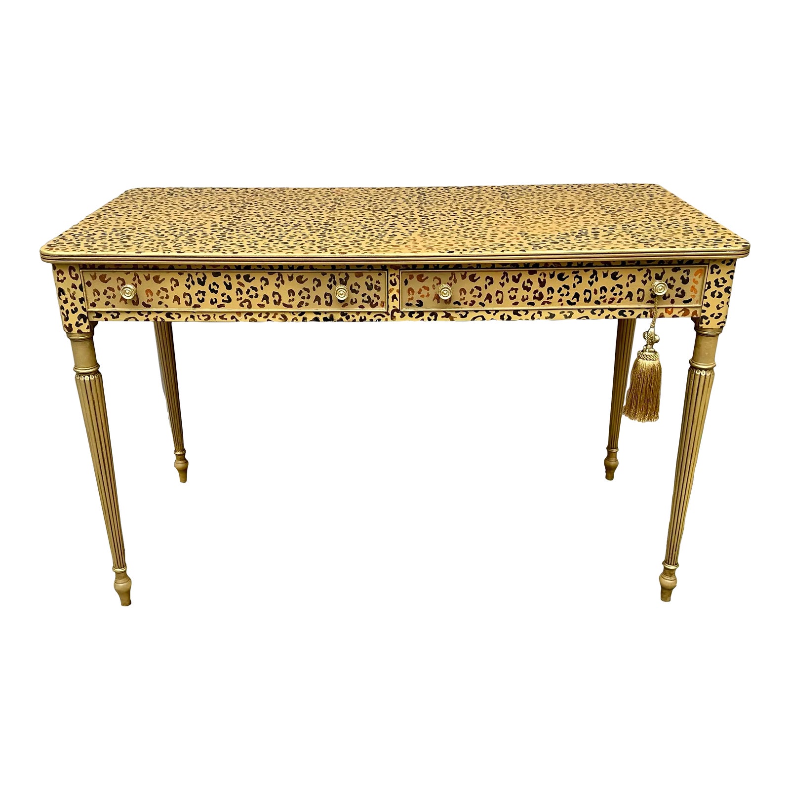 Mid 20th Century Vintage Hand Painted Leopard Writing Desk | Chairish