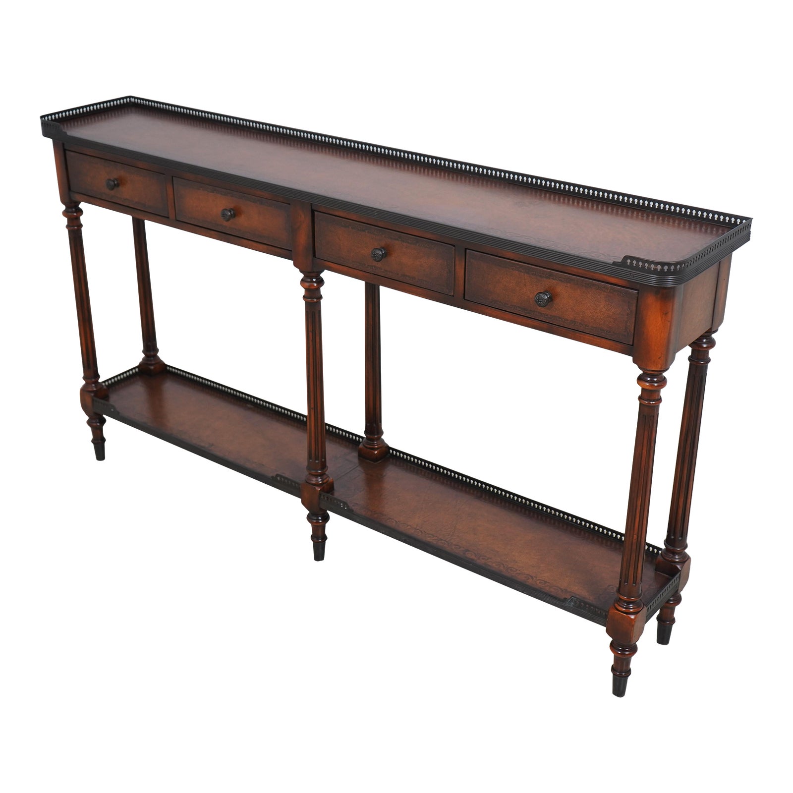 Theodore Alexander Leather Wrapped Sofa Console Table | Chairish