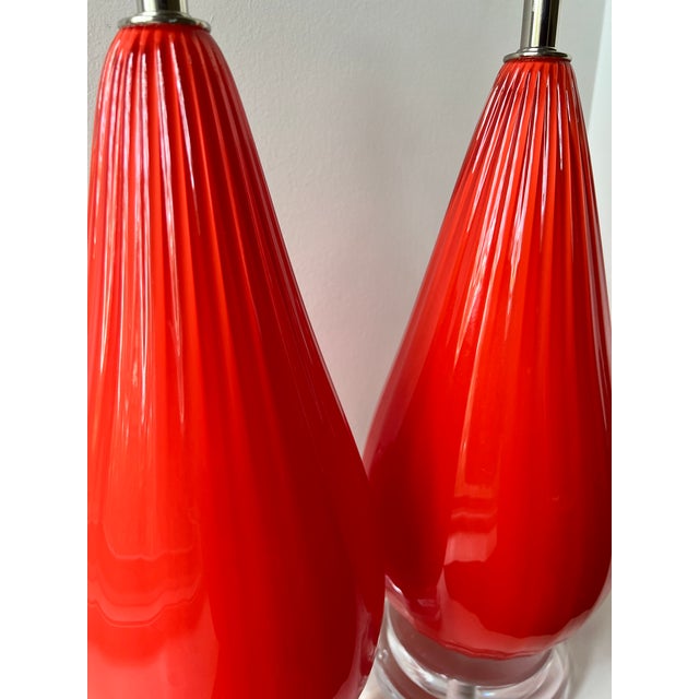 Handblown Glass Table Lamps by Joe Cariati in Orange Red | Chairish
